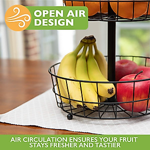 Ilyapa 2 Tier Metal Fruit Basket for Countertop, Tiered Basket Stand, Air Circulation for Even Ripening, Durable Construction, Space Saving