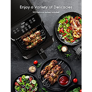 Kobi Air Fryer, XL 5.8 Quart,1700-Watt Electric Hot Air Fryers Oven & Oilless Cooker, LED Display, 8 Preset Programs, Shake Reminder, for Roasting, Nonstick Basket, ETL Listed (100 Recipes Book Included) (Black)