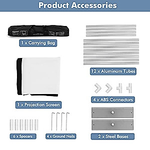 Tangkula 100 Inch Projector Screen with Stand, Portable Front & Rear Projection Screen 16:9 HD 4K Wrinkle-Free Polyester Fabric Projection Movie Screen with Carry Bag for Indoor Outdoor