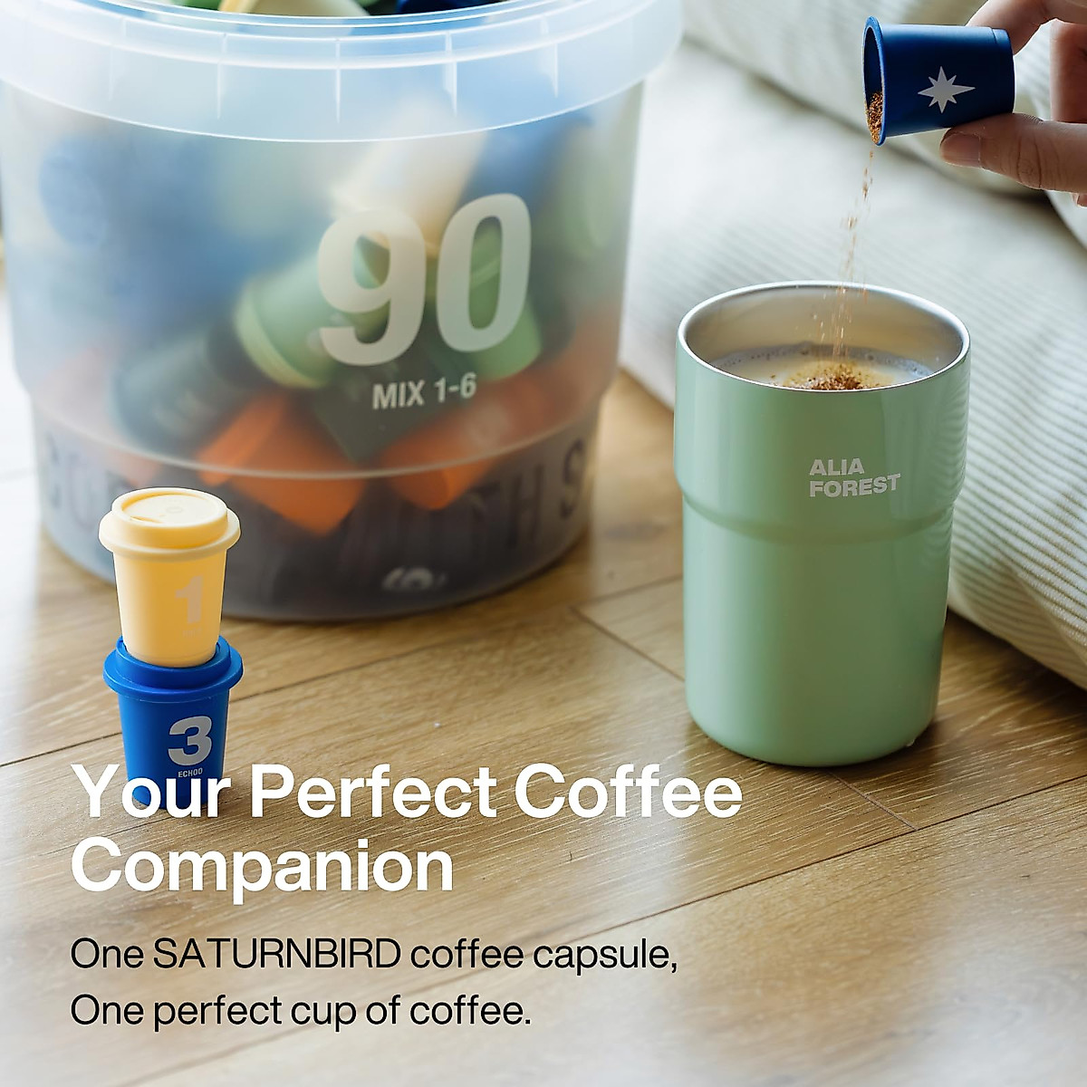 SaturnBird 12 oz Coffee Mug with Lid, for Cold & Hot Drinks, Vacuum Insulated Stainless Steel Coffee Tumbler for Cold & Hot Drinks, Reusable Double-Wall, BPA-Free, Ocean Blue (NO.3)