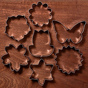 LILIAO Flowers Cookie Cutter Set - 7 Piece - Lily, Daisy, Sunflower, Cherry Blossoms, Tulip, Kapok Flowers and Butterfly Biscuit Fondant Cutters - Stainless Steel