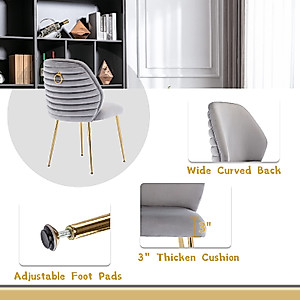 ZHENGHAO Velvet Dining Chairs Set of 2, Mid Century Upholstered Dining Room Accent Chairs Modern Comfy Tufted Side Chair with Gold Legs and Ring Pull for Kitchen Living Room Bedrooms (Grey 2pcs)