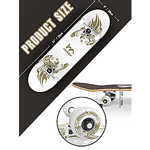 M Merkapa 31"x8" Skateboard for Adults Teens Youths Kids Beginners, 8 Layer Canadian Maple Double Kick Deck Concave Fit for Skateboarding, Cruising, Carving, Tricks (with T Tool)