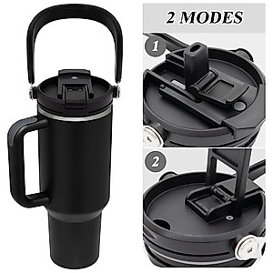 40 oz Flip Straw Lid for Stanley Quencher Travel Tumbler 40 oz Cup, Replacement Flip Tumbler Lid With Straw, Easy to Carry (Black)