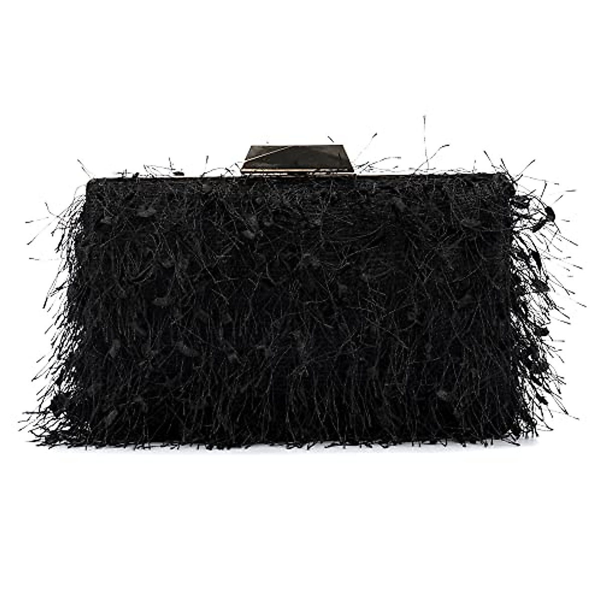 Olivia Miller Women’s Fashion Bea Black Feather Evening Bag w Detachable Chain Strap, Small Wedding Prom Gala Party Clutch Crossbody Handbag