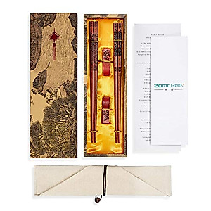 Chopstick Reusable Chinese Dragon and Phoenix Chopsticks with Holder and Carrying Bag Chinese Traditional Stylish Gift Set (2 Pairs)