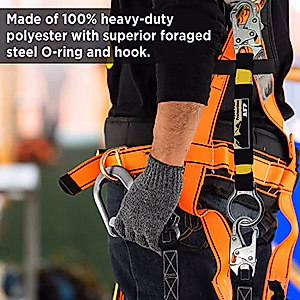 AFP Heavy-Duty 18 inch D-Ring Extender Fall Protection with Snap Hook and O-Ring OSHA/ANSI Compliant PPE