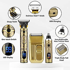 Saoilli Professional Hair Trimmer for Men,Hair Clippers for Men Nose Hair Trimmer Shaver Set,Cordless Barber Clippers,T-Blade Beard Trimmer Electric Shaver Razor for Men Haircutting Grooming Kit