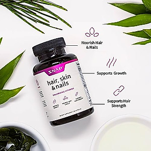 Snap Supplements Hair, Skin and Nails Vitamins, Support Hair Growth, Nourish Skin and Nails with Biotin, Collagen, Kelp, Bamboo and Other Vitamins, Radiant Skin, Strong Hair and Nails, 60 Capsules