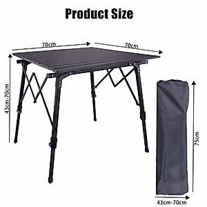 IBEQUEM Aluminum Foldable Table, Outdoor Camping Table Folding, Portable Lightweight Height Adjustable Camping Table with Carry Bag for Indoor Outdoor Travel, Camping Party BBQ Backyard (Black)