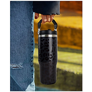 30oz Black Leopard Tumbler with Handle and Straw, Stainless Steel Vacuum Insulated Coffee Tumbler, Travel Mug Water Bottle, Leopard Stuff Accessories Decor, Leopard Gifts for Women