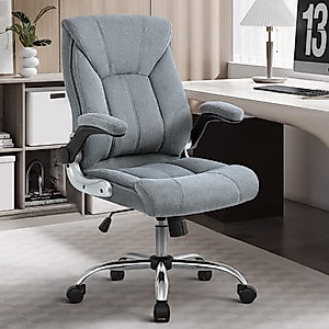 SEATZONE Home Velvet Office Chair, Comfortable Fabric Computer Desk Chair with Wheels, Executive Chair with Adjustable Height and Lumbar Support, Grey