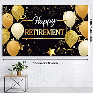 Retirement Party Decorations Supplies Banner Balloons Fabric Retirement Sign Banner and 50piece Balloon Photo Booth Backdrop Set for Women and Men 72.8x 43.3 Inch Gold Black