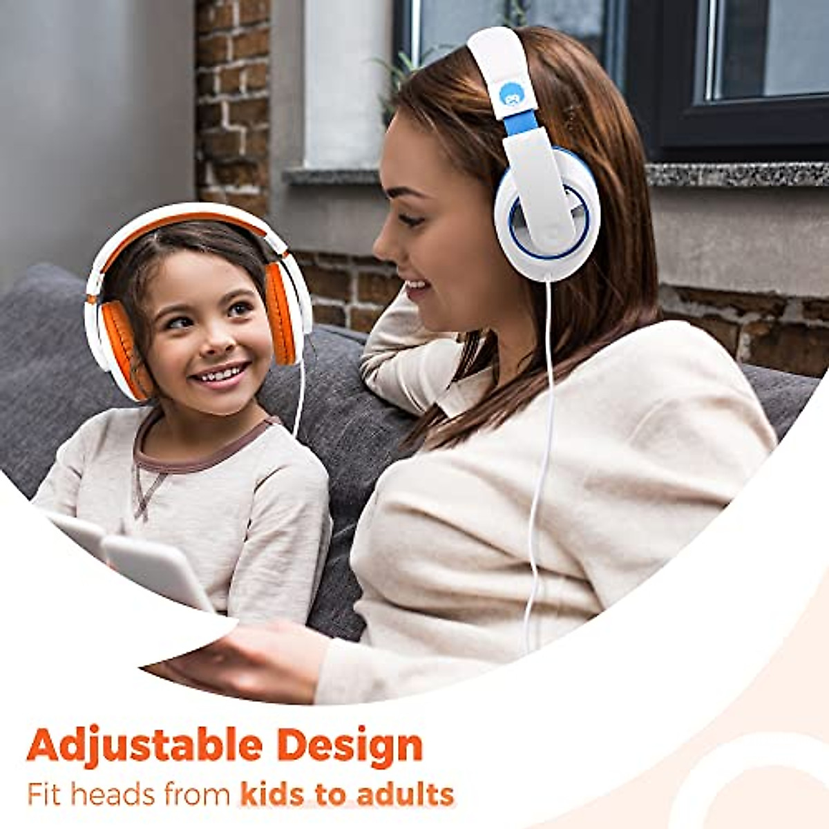 rockpapa Comfort Kids Headphones for School, Lightweight Childrens Boys Girls Teens Over-Ear Headphones Wired 3.5mm for CD DVD Player Tablet Phone Travel White/Orange