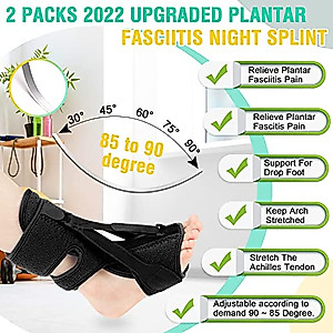 Huninpr 2 Pack Plantar Fasciitis Night Splint, Upgrade 3 Adjustable straps Relief for Women & Men, Brace, Achilles Tendonitis and Foot Drop. (black)