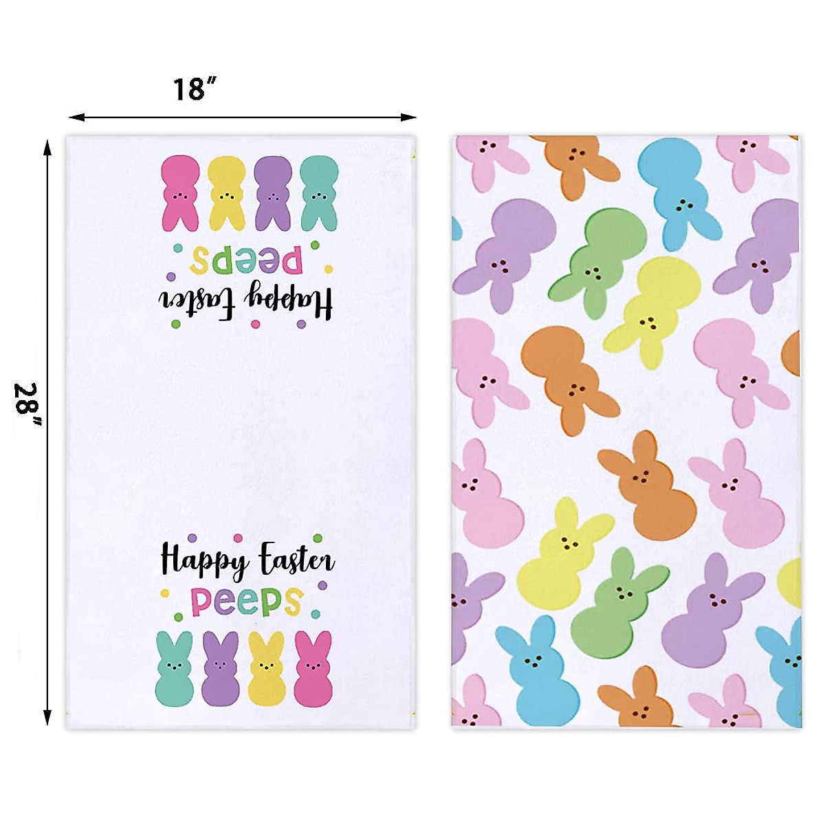 Happy Easter Peeps Kitchen Dish Towel 18 x 28 Inch, Spring Summer Rabbit Tea Towels Dish Cloth for Cooking Baking Set of 2