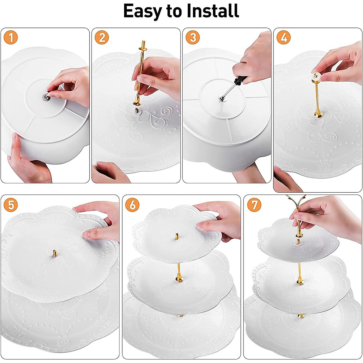 3 Tier Cupcake Stand, Plastic Tiered Serving Stand, Dessert Tray for Tea Party, Baby Shower and Wedding (Round)