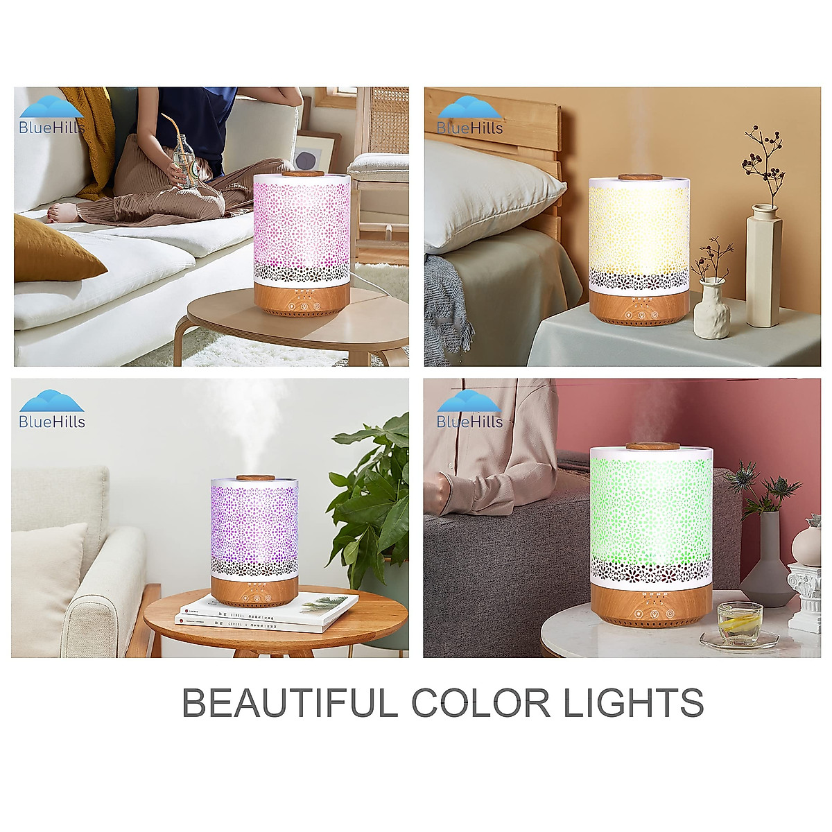 BlueHills 2500 ML Humidifier with Essential Oil Diffuser Combo Aroma Home Décor Design for Large Bed Bath Kids Baby Living Rooms Big Capacity LED Lights Scent Ultrasonic Cool Mist Wood Grain F006