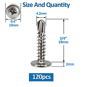120PCS #8 x 3/4'' Sheet Metal Screws 410 Stainless Steel Truss Head Fast Self Tapping Screws with Screwdriver Bit Silver