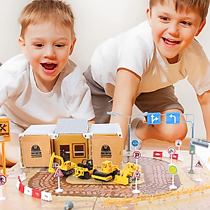 136PCS Construction Site Toy Vehicle Set, STEM Building Toys with Play Mat for Kids Boys, DIY Engineering Project Kits with Playmat, Best Toy Gift for 4 5 6 7 8 9 10 Years Old
