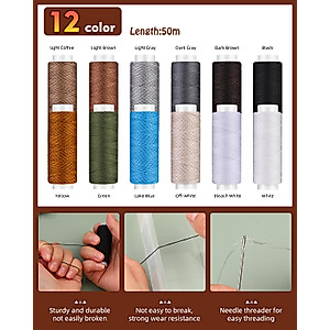 BAGERLA Upholstery Repair Kit, 48pcs Leather Sewing Kit with Upholstery Thread, Sewing Awl, Seam Ripper, Needles, Thimble Leather Stitching Kit for Carseat Carpet Shoes Backpack Repair DIY Crafting