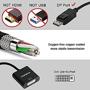 FEMORO DisplayPort to DVI Adapter 5-Pack, Display Port DP to DVI-I Adapter 1080P for All DP Port Computer, Laptop, Desktop - Black