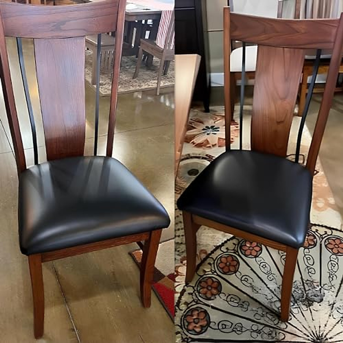 NIBESSER Waterproof Chair Seat Covers Set of 6, PU Leather Dining Chair Seat Covers, Stretch Chair Cover for Dining Room Chairs, Removable Kitchen Seat Cushion Slipcovers Protector (Black)