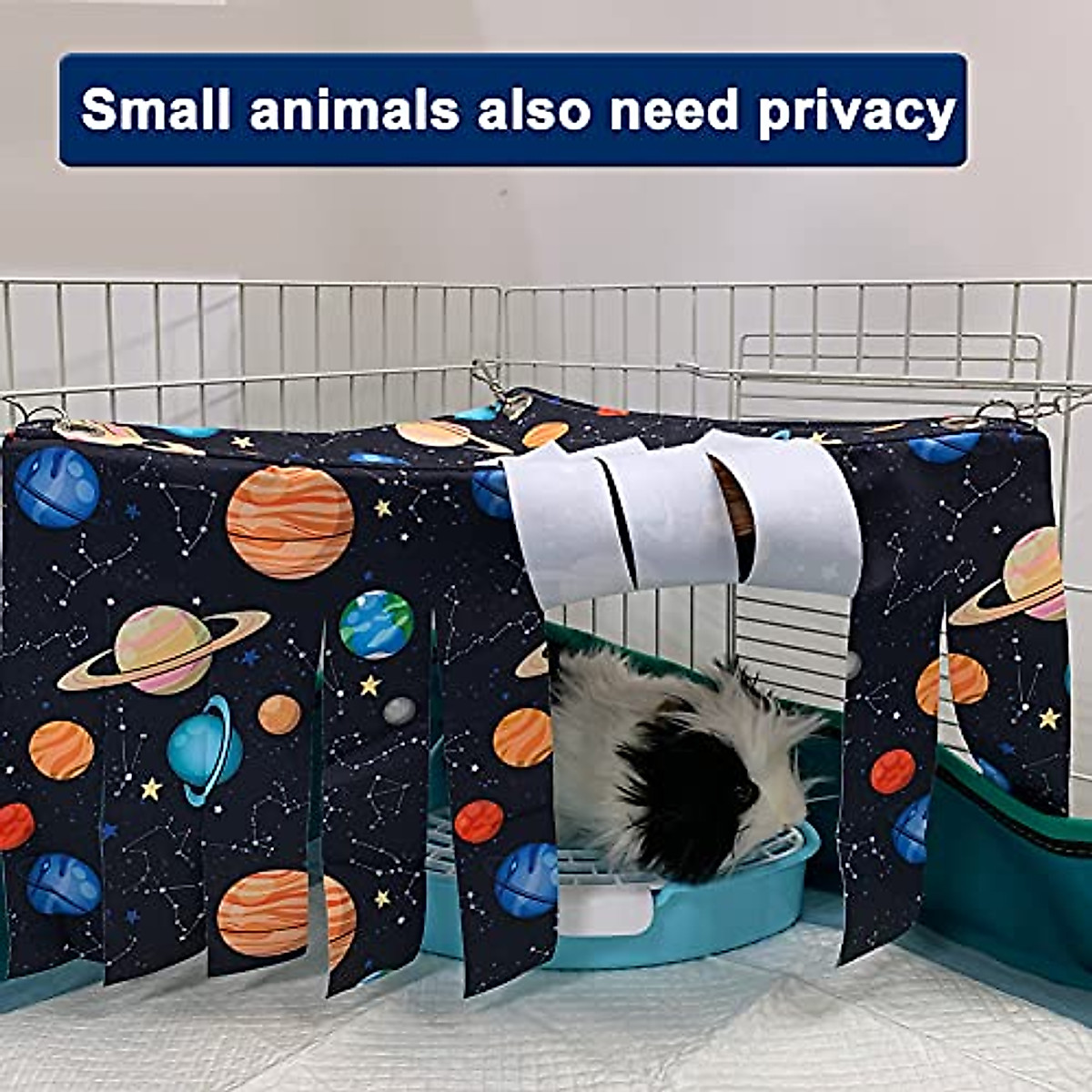 FULUE Guinea Pig Hideout, Corner Fleece Forest Hideaway for Guinea Pigs, Ferrets, Chinchillas, Rats, Bunny & Other Small Animals Without Metal Fences(Black)