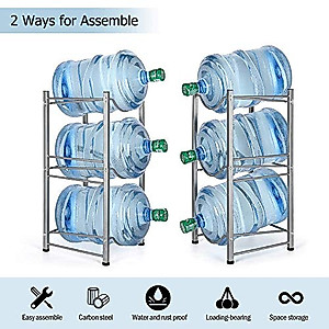 Water Cooler Jug Rack, 3-Tier Water Bottle Storage Rack 5 Gallon Detachable Heavy Duty Water Bottle Shelf for Home Office Kitchen Organization Silver