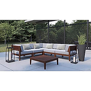 Linon Morningside Wood Indoor/Outdoor Ottoman in Walnut