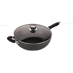Uniware Non-Stick 12.6 Inch Stir Fry Pan with Tempered Glass Lid, Black (32 cm)