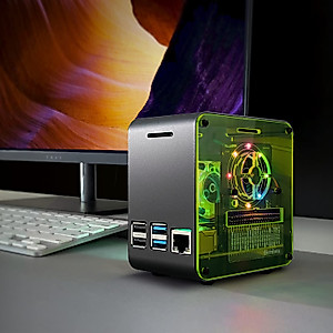 ElectroCookie Raspberry Pi 4 Case, Aluminum Mini Tower Case with Cooling Fan and Color Changing Ambient Light (Black Neon)