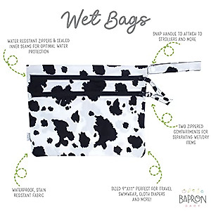 BapronBaby Cowhide Wet Dry Bag - Waterproof Two Zipper Pockets - Reusable for Mealtime, Diapers, Stroller, Snacks, Swimsuits - Machine Washable - 11" x 9"