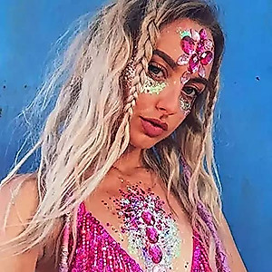 Mysense Red Body Glitter Gel, Singer Concerts Face Glitter Makeup, Music Festival Rave Face Eye Hair Accessories, Chunky Glitter Mermaid Sequins Face Paint Makeup for Women, 30g