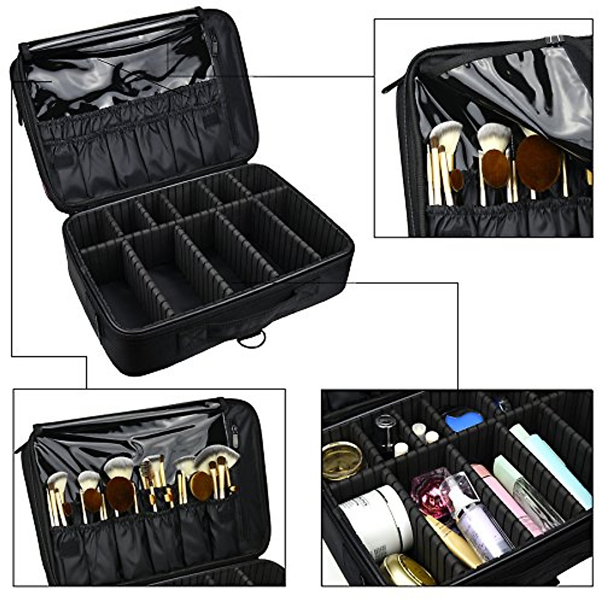 goldwheat Travel Makeup Case Beauty Cosmetic Bag Multifunctional Makeup Bag with Adjustable Shoulder Strap