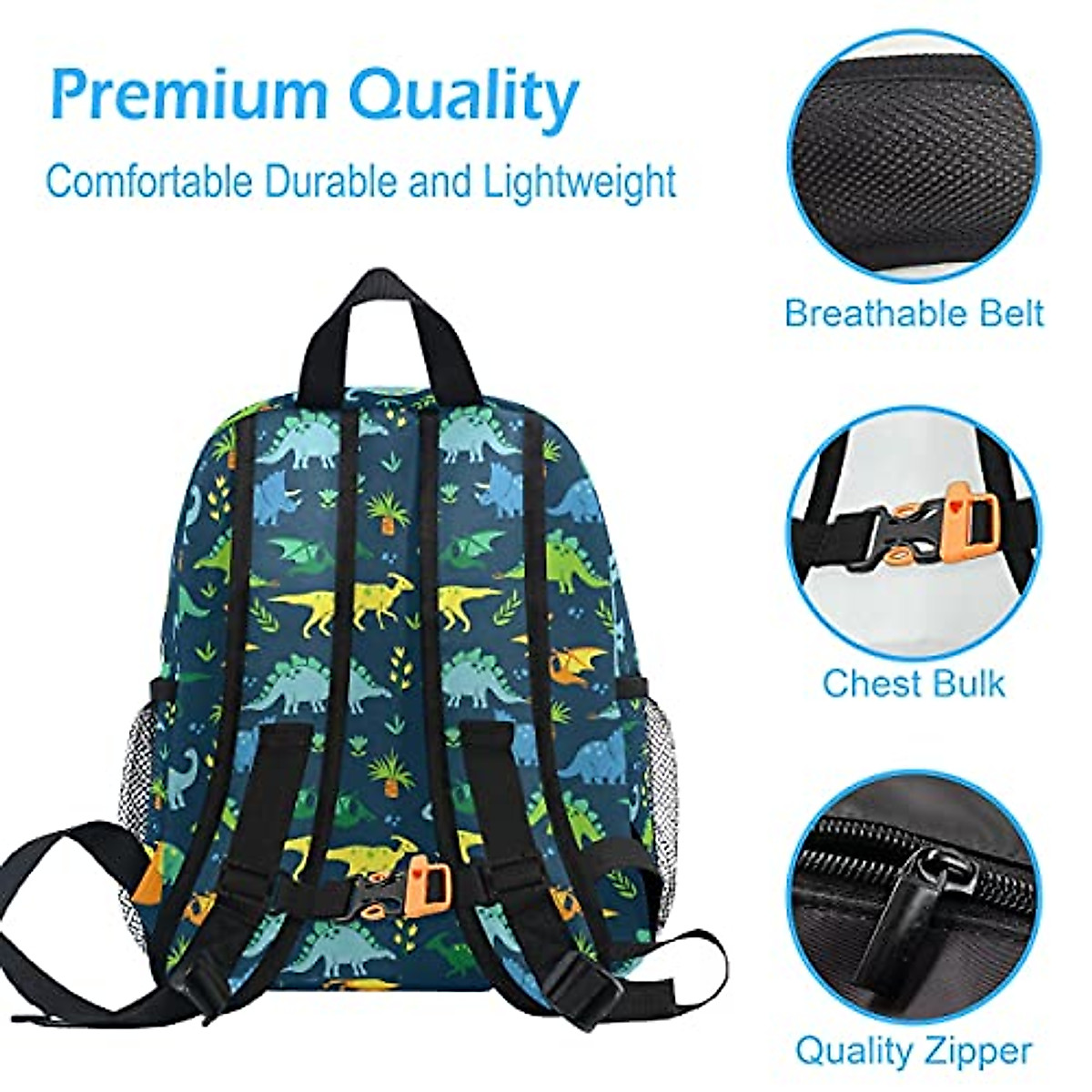 Emelivor Custom Dinosaur Colorful Preschool Backpack for Toddler Boy Girl School Bag for Children Personalized Lightweight Toddler Bookbag with Chest Strap