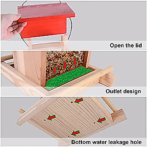Wooden Bird Feeders for Outdoors Hanging, Hanging Wild Birdfeeder, Large Capacity Weatherproof Window Bird Feeder, Patio Garden Decoration with Drainage Hole (red Pine)
