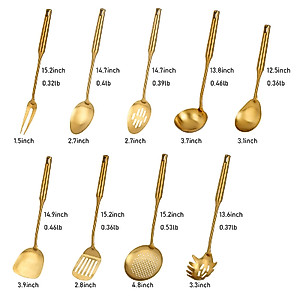 Gold Kitchen Utensils Set, Standcn 9 PCS 304 Stainless Steel All Metal Cooking Tools with Meat Fork, Solid Spoon, Slotted Spoon, Spatula, Ladle, Skimmer, Slotted Spatula, Spaghetti Server, Large Spoon