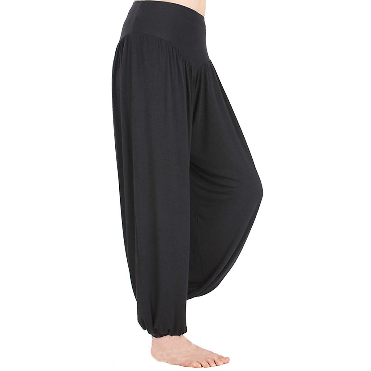 HOEREV Super Soft Modal Spandex Harem Yoga/Pilates Pants Black, Medium