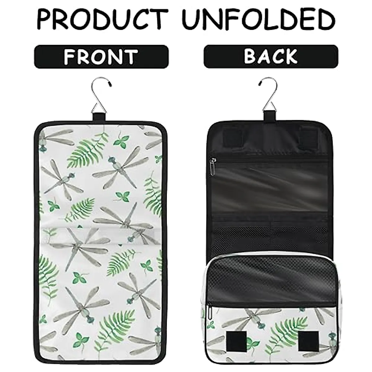 POFATO Dragonfly Insects Leaves Travel Toiletry Bag Cosmetic Makeup Bag for Women Men Hanging Hook Wash Toiletries Portable Toiletry Bags Organizer