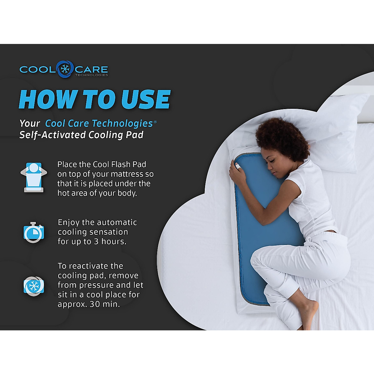 Cool Care Technologies Cooling Pad for Bed - Pressure Activated Gel Cooling Mattress Pad Provides Instant Cool Relief for 1 to 3 Hours- Place Cool Mat on Your Bed
