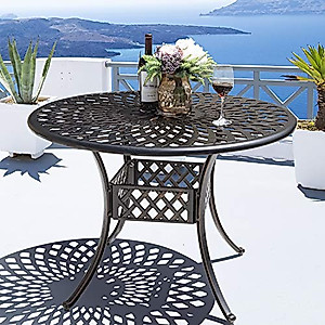 Nuu Garden 42 Inch Patio Dining Table, Cast Aluminum Patio Table with Umbrella Hole, Round Outdoor Bistro Table for Backyard, Garden, Patio, Porch, Antique Bronze