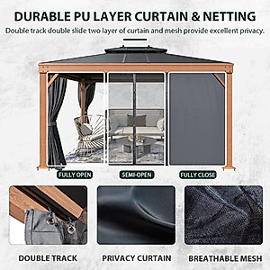 YOLENY 10' x 13' Hardtop Gazebo Metal Gazebo with Faux Wood Grain Aluminum Frame, Galvanized Steel Double Roof, Outdoor Patio Gazebo Pergolas with Netting and Curtains for Backyard, Patio, Lawns