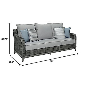 Signature Design by Ashley Outdoor Elite Park Patio Wicker Sofa with Cushion, Gray