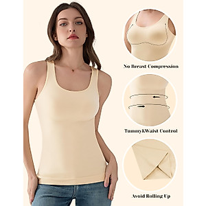 EUYZOU Women's Tummy Control Shapewear Tank Tops - Seamless Body Shaper Compression Top - Black/White/Nude 3pk M