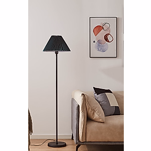 Black Pole Floor Lamp Simple Design Tall Lamp with Dark Green Shade Standing Lamp with LED Bulb for Living Room and Bed Room
