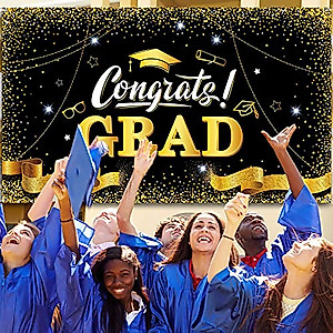 Graduation Party Backdrop Banner Decoration Congrats Sign Banner 2022 Congratulate Graduation Prom Photography Fabric Background for Graduation Party Supplies 72.8 x 43.3 Inch (Black)