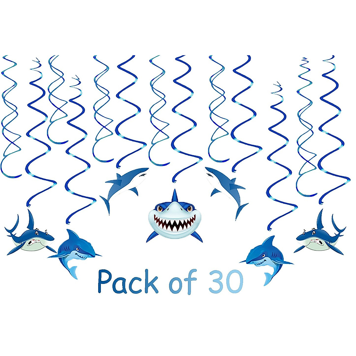 Shark Party Supplies Hanging Swirls Kids Birthday Decorations for Shark Sea Themed Splash Ceiling Foil Ornaments (30 PCS)