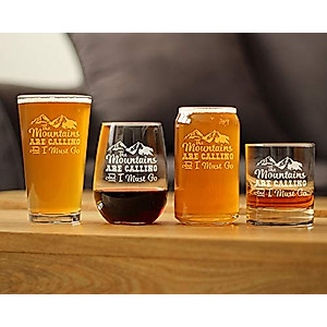 Mountains are Calling - 16 oz Pint Glass for Beer - Gifts for Men & Women that Love Hiking & Cabins- Fun Drinking Decor