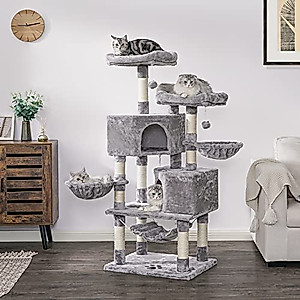 BEWISHOME Multi-Level Cat Tree for Indoor Cats Large Cat Tower Cat Condo with Sisal Scratching Posts, Perches, Houses, Hammock and Baskets, Furniture Kitty Activity Center Kitten Play House MMJ05G